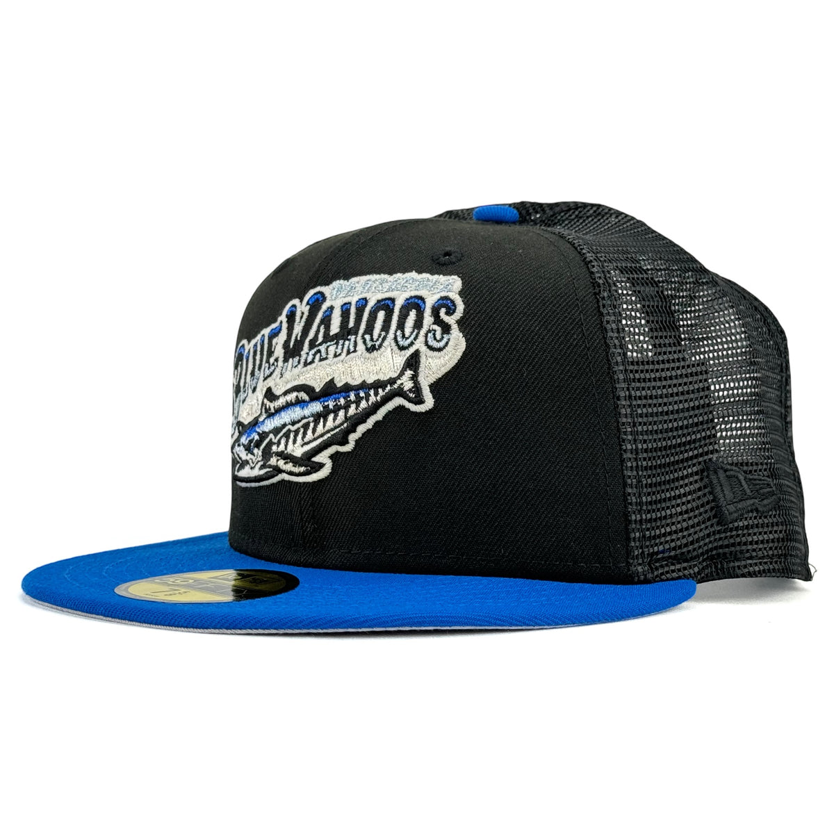 Pensacola Blue Wahoos New Era 59Fifty Fitted Hat - Black Trucker / Blu ...